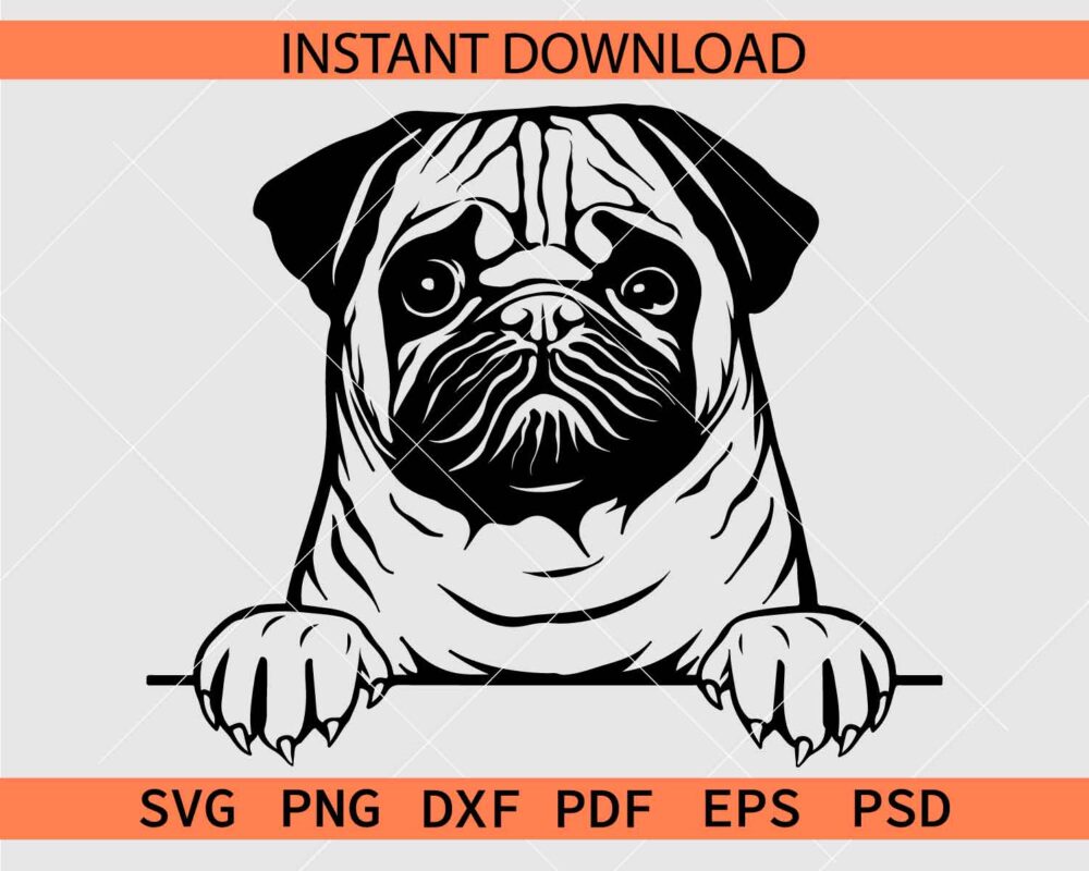Pug Dog Peeking Clip Art SVG, Peeking Pug Dog Silhouette SVG Pug Dog Peeking Clip Art SVG, Peeking Pug Dog Silhouette SVG